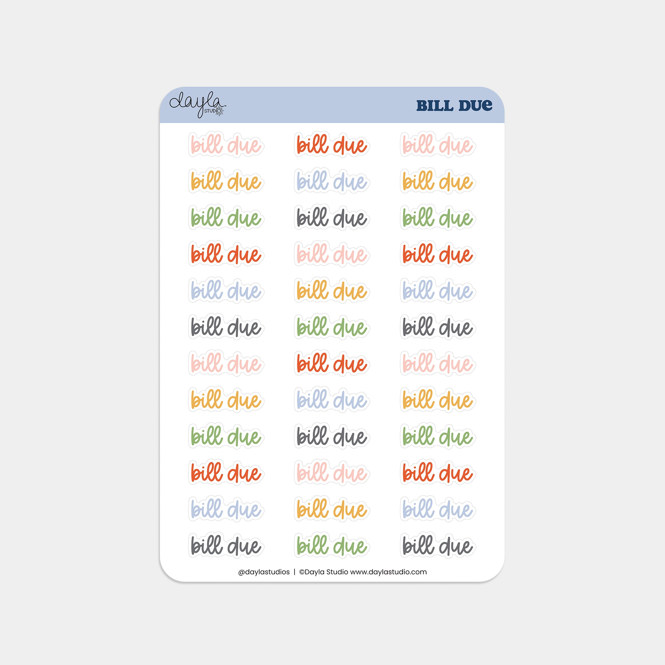"Bill Due" Word Stickers - Planner and Journal Stickers – Dayla Studio